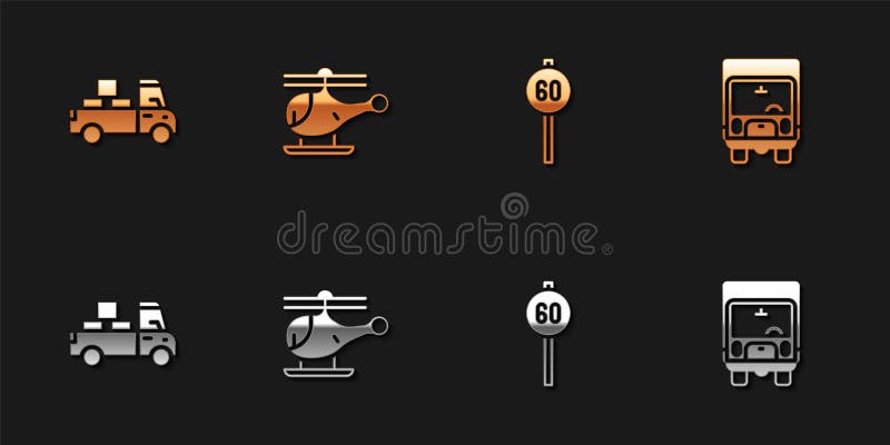 Set Delivery Truck, Helicopter, Speed Limit Traffic and Cargo Icon ...