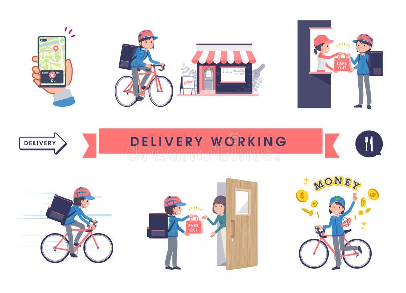 A Set of Delivery Woman Doing Delivery Work Stock Vector - Illustration ...