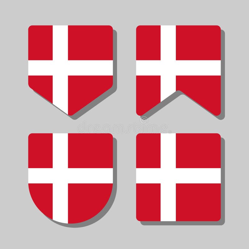 Set of Denmark Flags in Various Shapes on Gray Background. 3D Effect ...