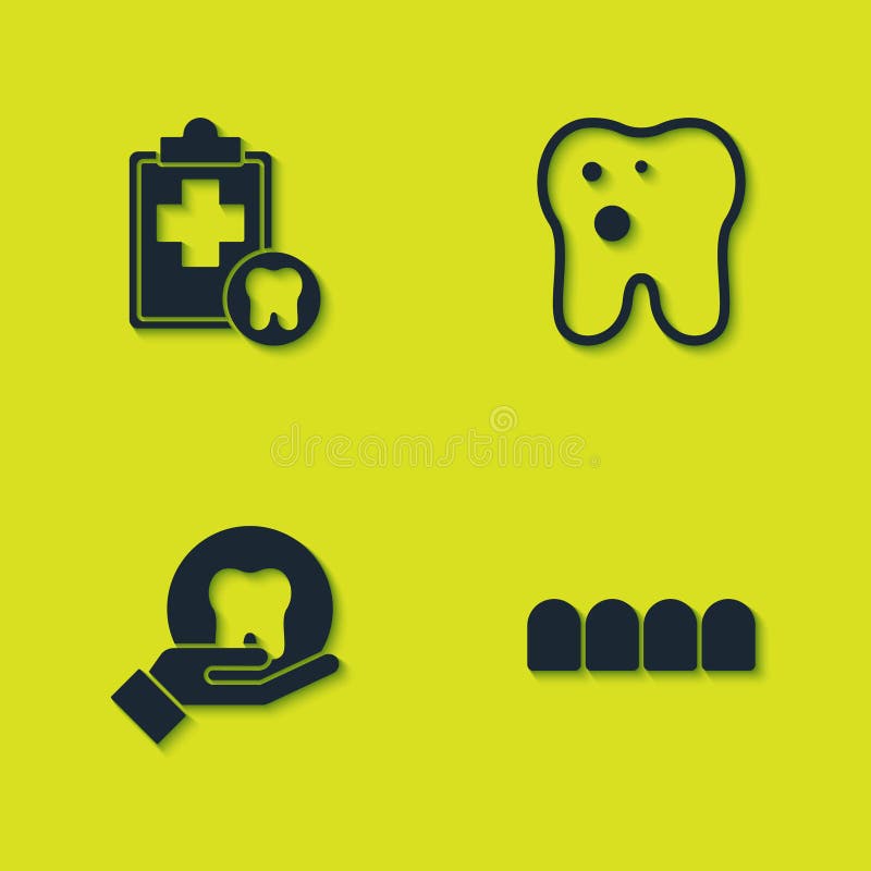 Set Dental Card, Dentures Model, Tooth and with Caries Icon. Vector ...