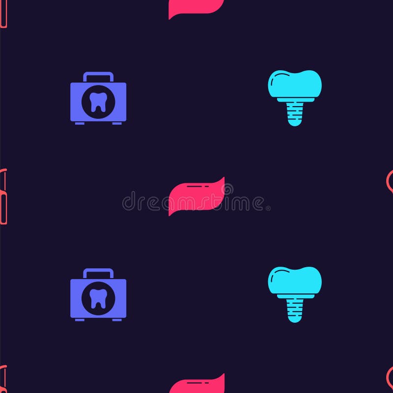 Set Dental Implant, First Aid Kit, Toothpaste and Floss on Seamless ...