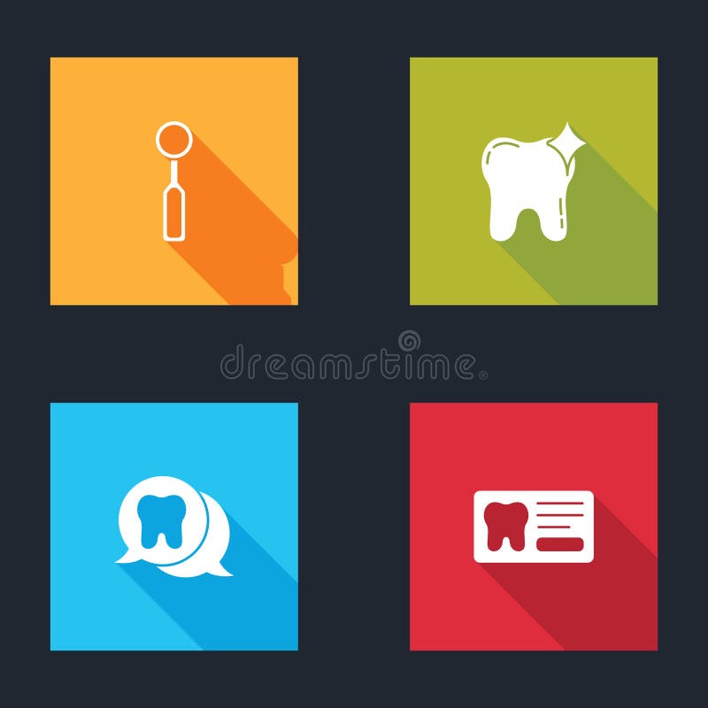 Set Dental Inspection Mirror, Tooth Whitening, and Card Icon. Vector ...