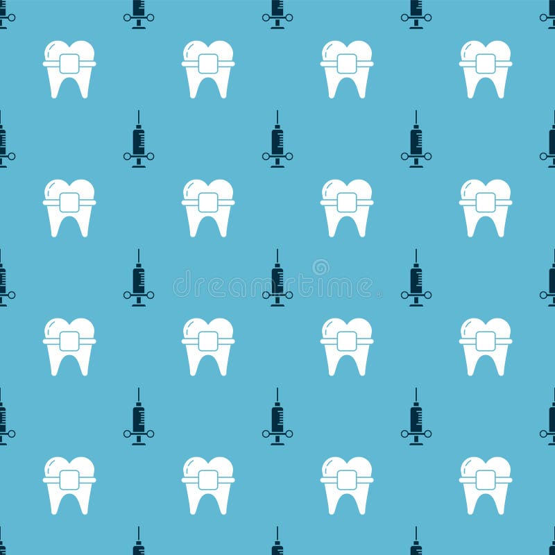 Set Dental Medical Syringe and Teeth with Braces on Seamless Pattern ...