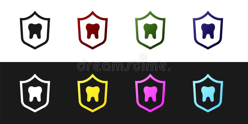 Set Dental Protection Icon Isolated on Black and White Background ...