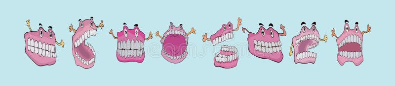 Set of Denture. Cartoon Icon Design Templates with Various Models ...