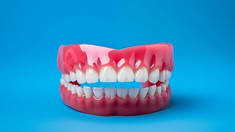 Dentures. a Set of Dental Prosthesis Isolated on Blue. Perfect for ...