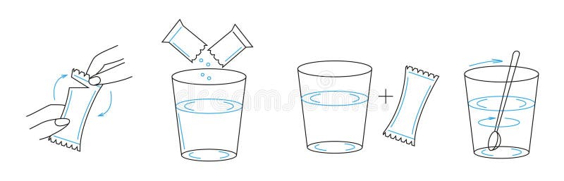 Set Depicts the Process of Dissolving Effervescent Powder from a Sachet ...