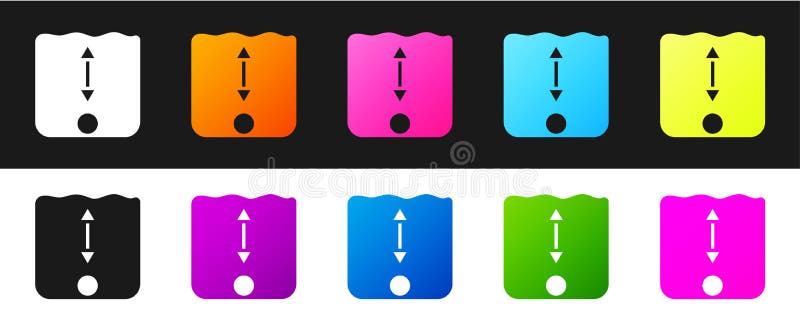 Set Depth Measurement Icon Isolated on Black and White Background ...