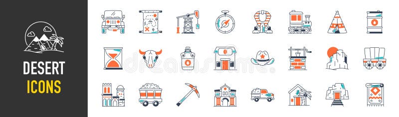 Set of Desert Icons Collection. Stock Vector - Illustration of train ...