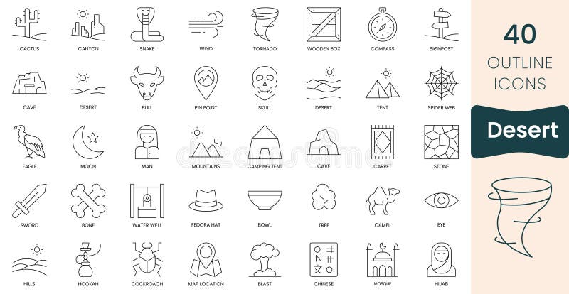 Set of Desert Icons. Thin Outline Icons Pack Stock Illustration ...