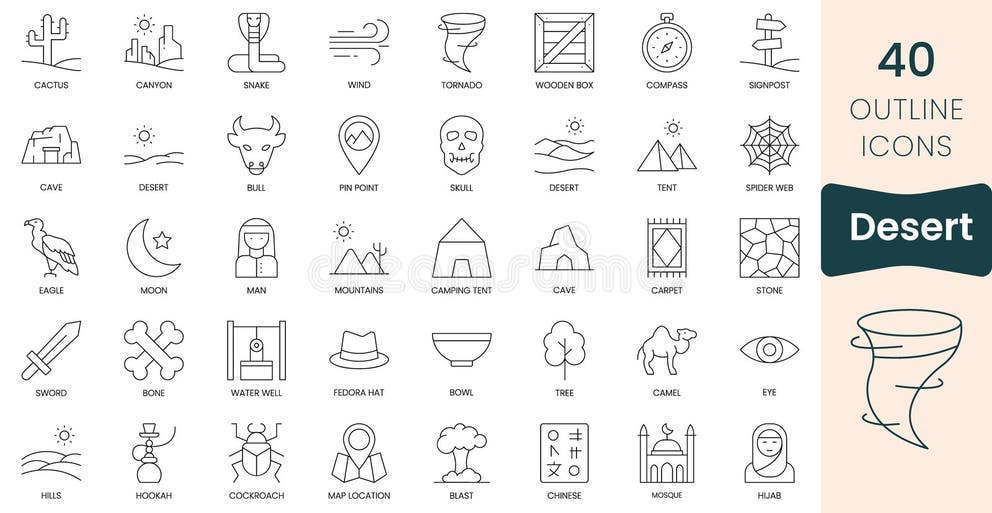 Set of Desert Icons. Thin Outline Icons Pack Stock Vector ...