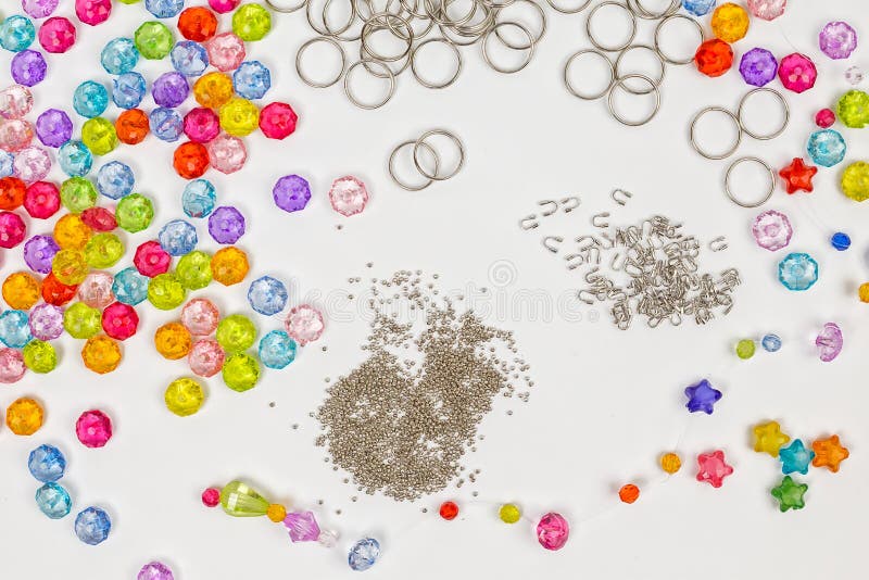 Set for Design of Colored Beads on a White Background, Rings, Beads ...