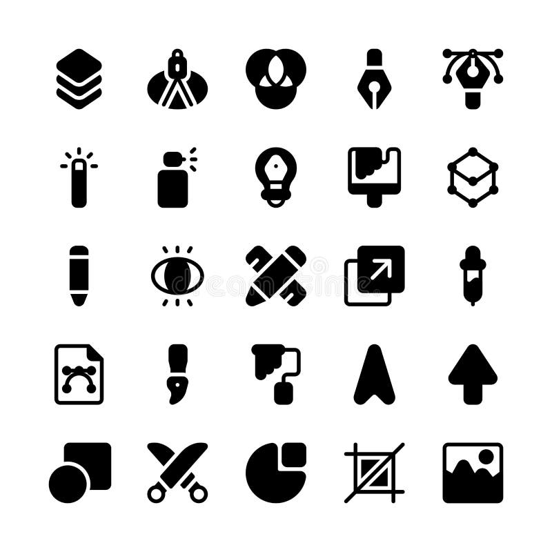 Set of Design Designer Artwork Glyph Style Icon and Illustration Stock ...