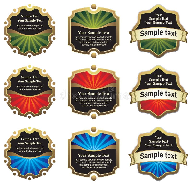 Set of gold-framed labels stock vector. Illustration of design - 17544134
