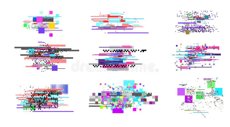 Set of Design Elements with Abstract Glitch Effect. Stock Illustration ...