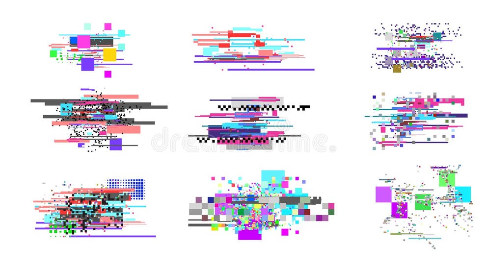 Set of Design Elements with Abstract Glitch Effect. Stock Illustration ...