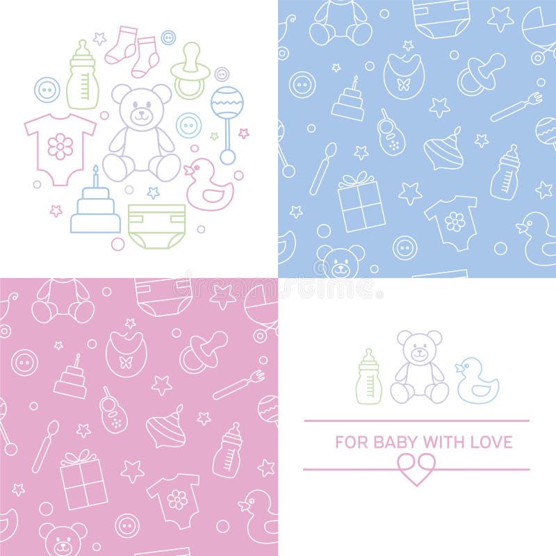 Set of Design Elements of Baby Theme-seamless Patterns.Rocking H Stock ...