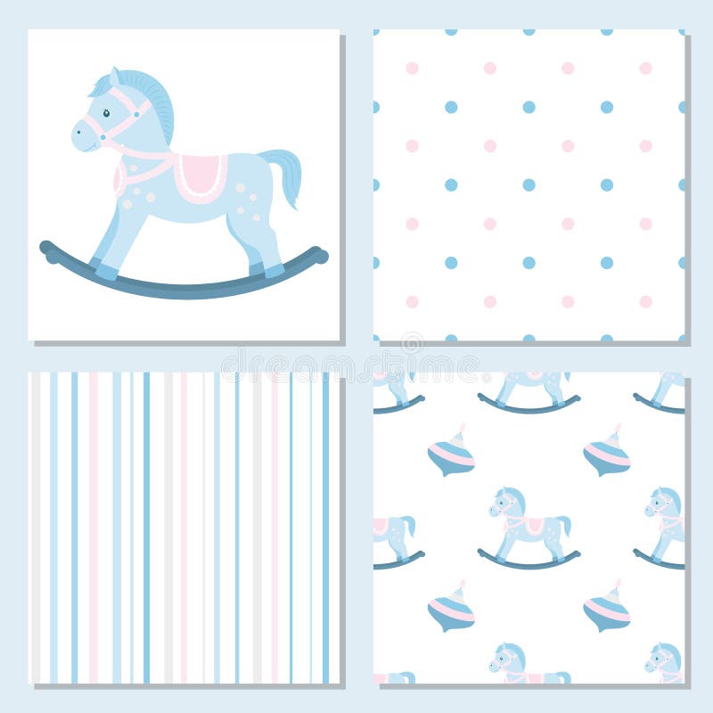 Set of Design Elements of Baby Theme-seamless Patterns.Rocking H Stock ...