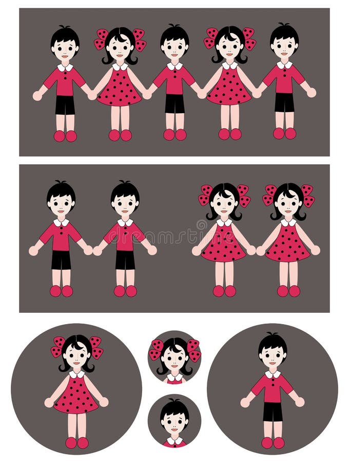 Set of Design Elements with Cute Boys and Girls Stock Vector ...