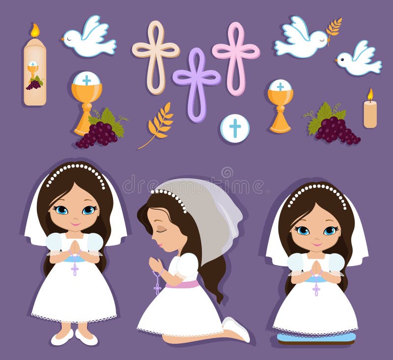 First Communion Prayer Girls Stock Vector - Illustration of christian ...