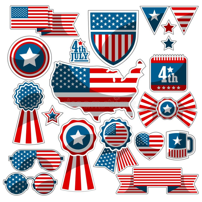 Set of Decorative Elements with the American Flag Stock Vector ...