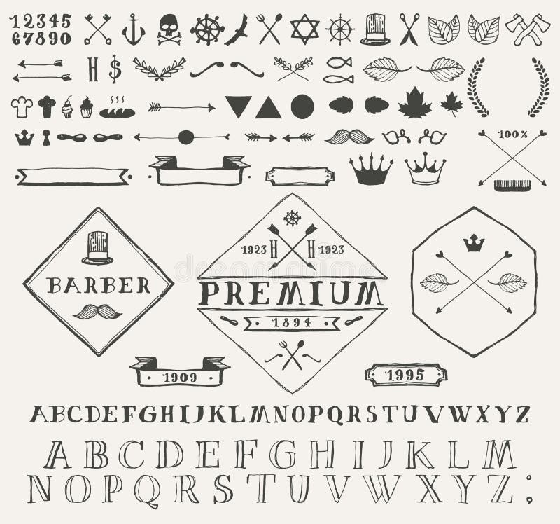 Set Design Elements Labels Hand Drawn Vector Stock Vector ...