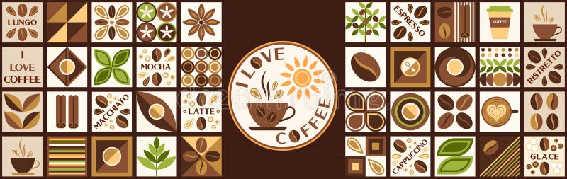Set of Design Elements, Logo with Coffee Elements in Simple Geometric ...