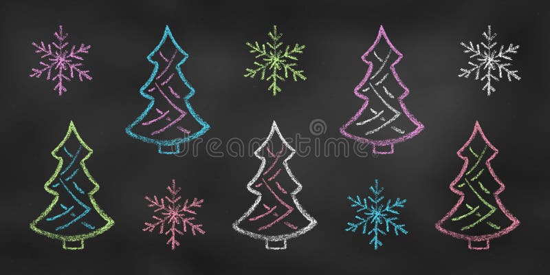 Set of Design Elements Snowflakes and New Years Trees Isolated on ...