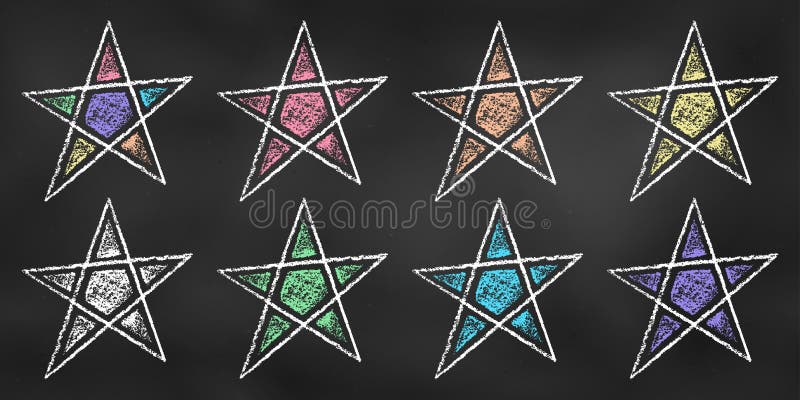 Set of Design Elements Stars of Different Colors Isolated on Chalkboard ...