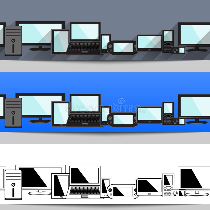 Set of Design Seamless Header on Electronic Devices. Headline Banner ...