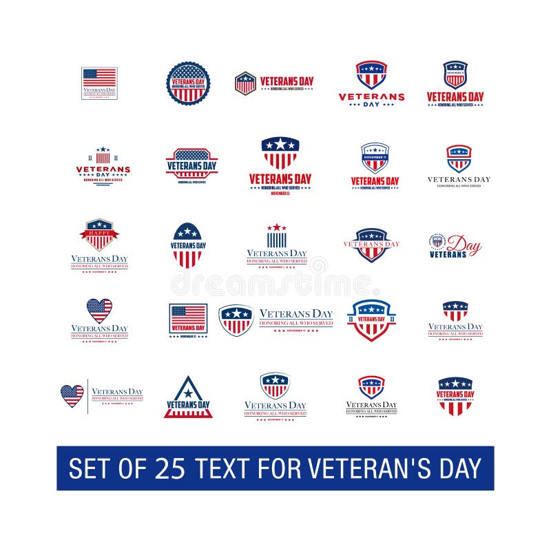 Set of 25 Text for Veteran`s Day Stock Vector - Illustration of blue ...
