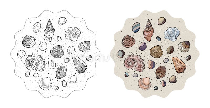 A Set of Designs Made from Shells, Pebbles and Sand for Coloring. Stock ...