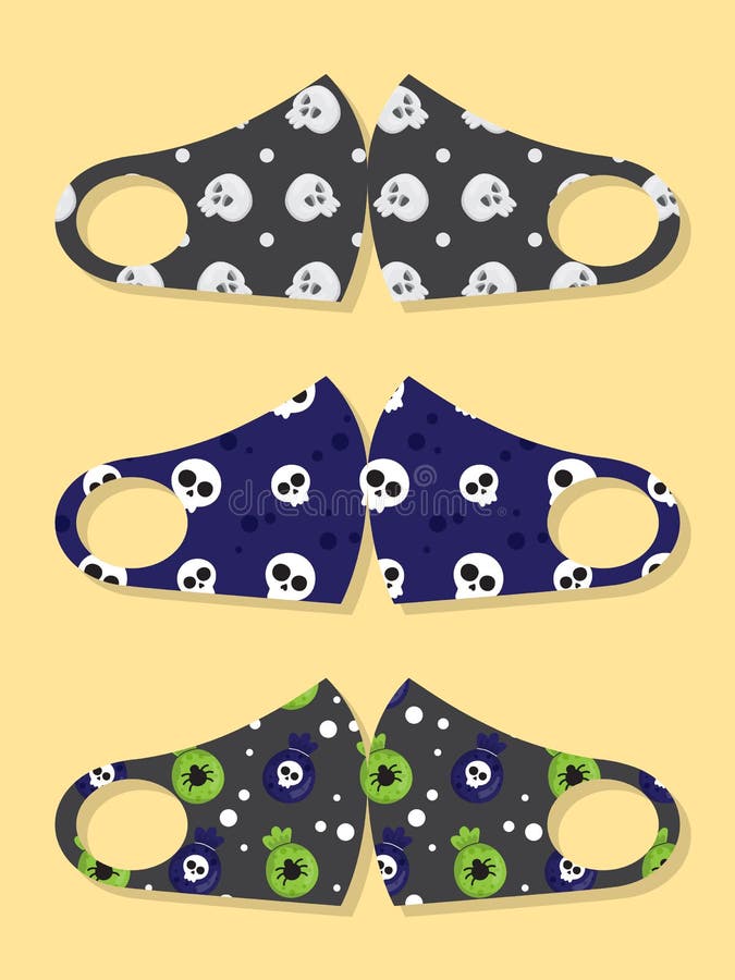Set of Designs Reusable Mouth Kids Funny Masks with Skull Seamless ...