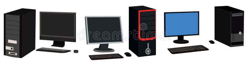 Set of Desktop Isolated on White Background.Computer Collection Vector ...