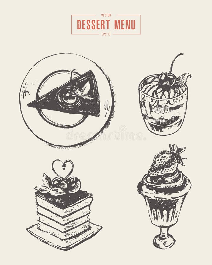 Set Dessert Design Elements Menu Hand Drawn Vector Stock Vector ...