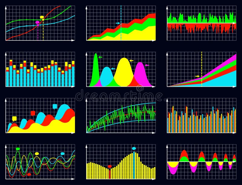 Set of Detailed Business Graphs and Charts Stock Vector - Illustration ...