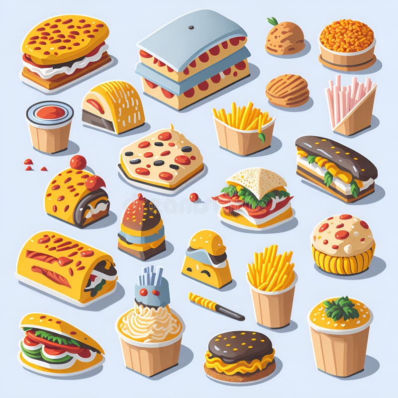 Fast Food Icon Set. Pizza, Taco, Hamburger Stock Illustration ...