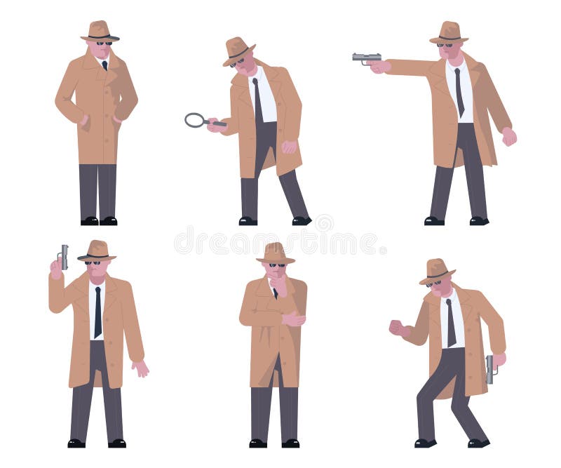 Set of Detective Characters Stock Vector - Illustration of isolated ...