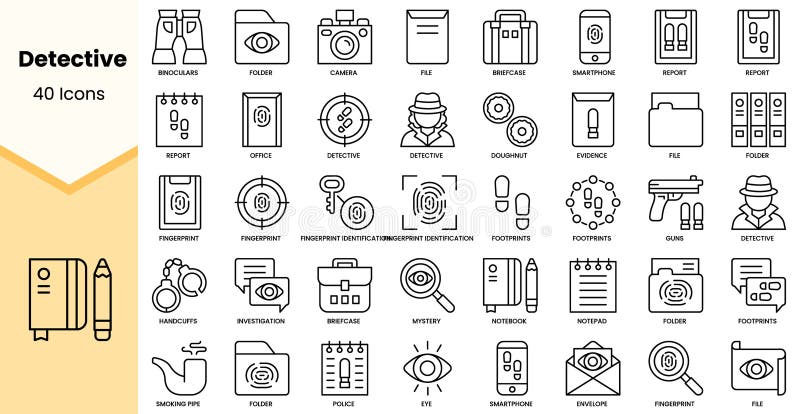 Set of Detective Icons. Simple Line Art Style Icons Pack Stock Vector ...