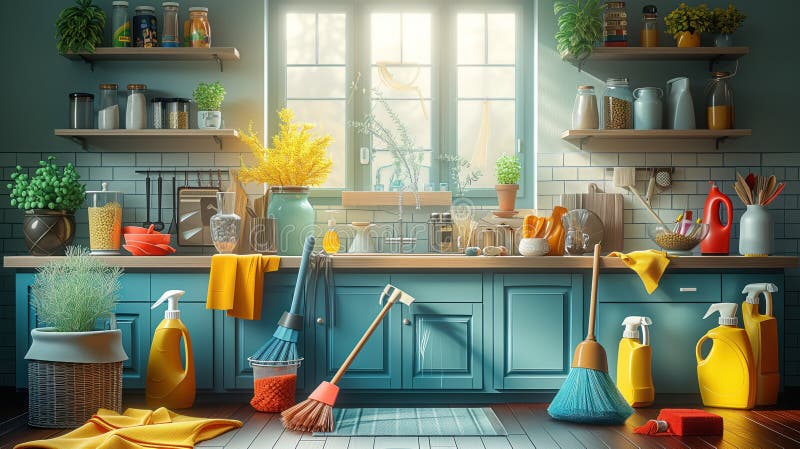 Set of Detergents for Cleaning Kitchen Interior Stock Illustration ...