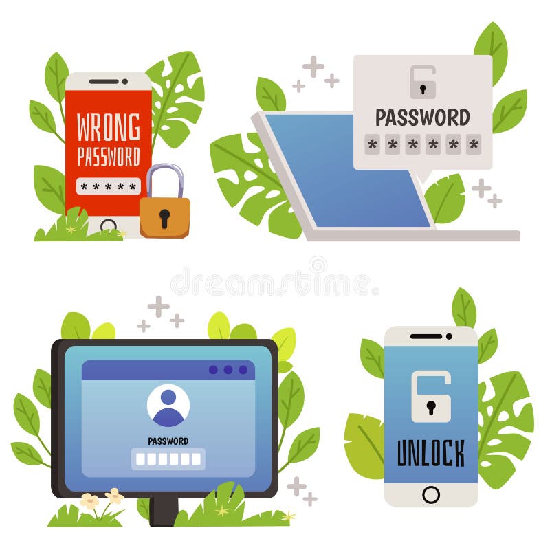 Set of Device S Screens with Password Enter Windows Flat Style, Vector ...