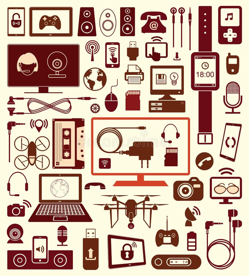 Set of Devices Icons and Communication. Stock Vector - Illustration of ...