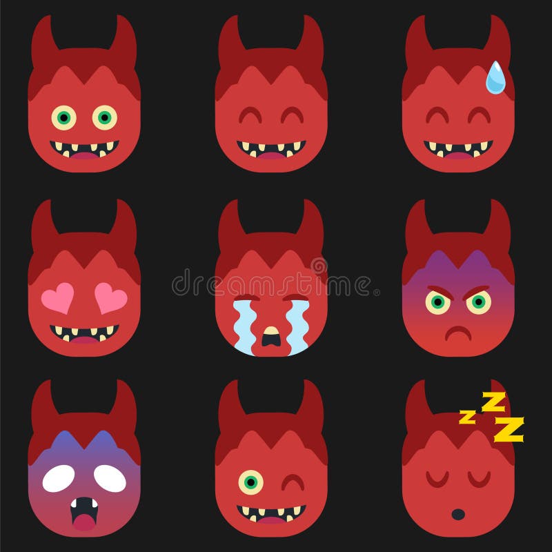 Set of Devil Emoticon Sticker Isolated Stock Vector - Illustration of ...