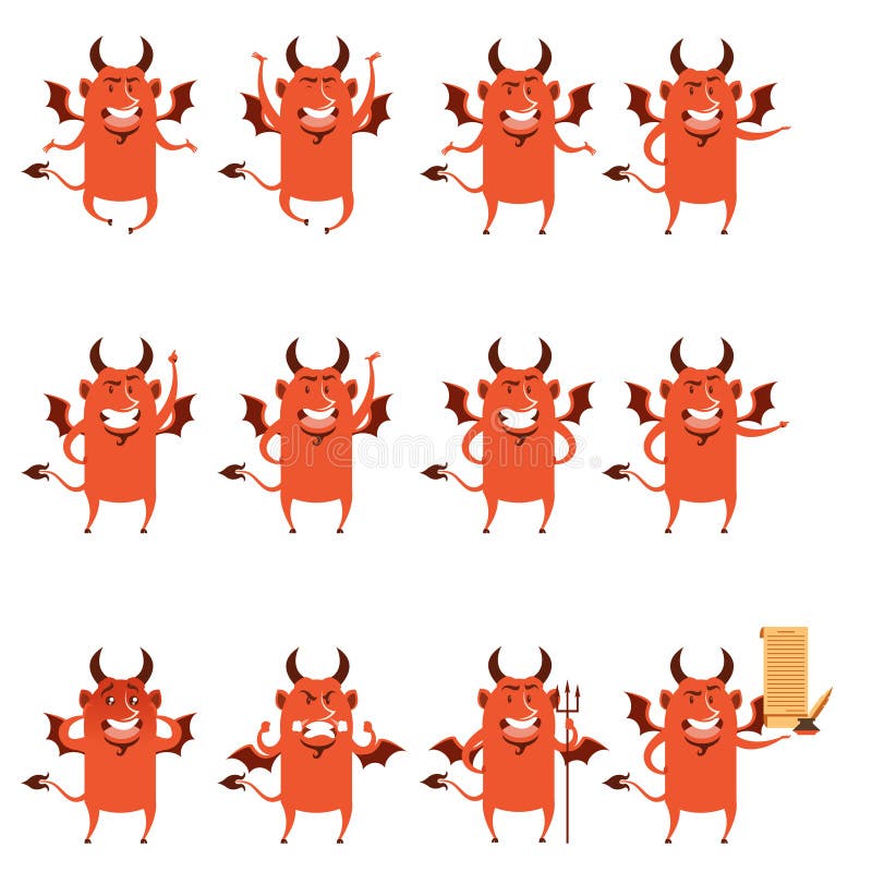 Set of devil flat icons stock vector. Illustration of danger - 96276361