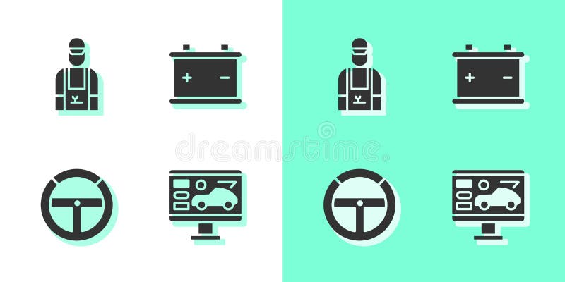 Set Diagnostics Condition of Car, Car Mechanic, Steering Wheel and ... Set Diagnostics Condition of Car, Car Mechanic, Steering Wheel and ...