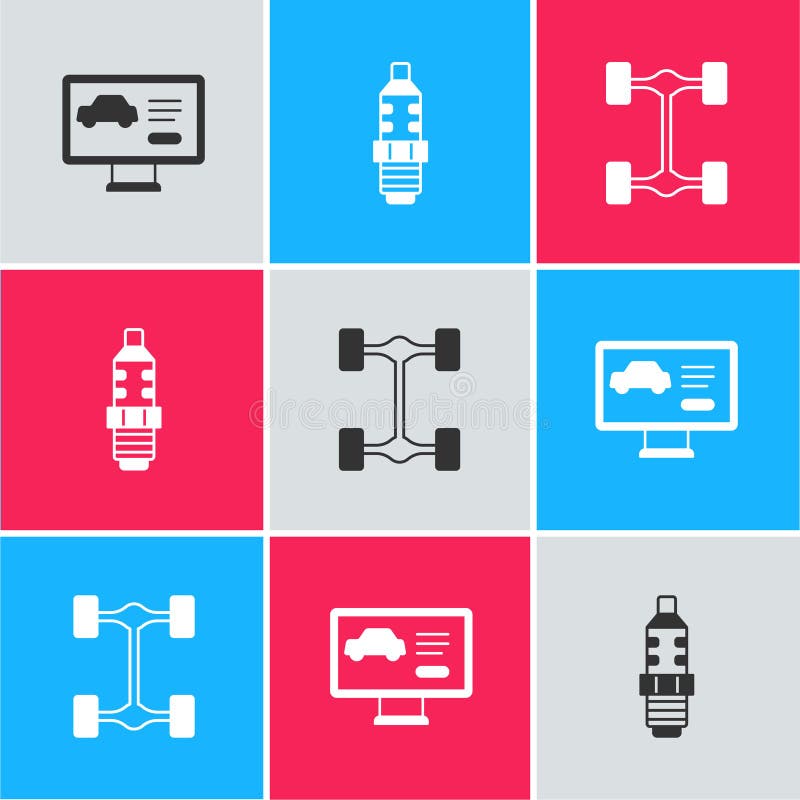 Set Diagnostics Condition of Car, Car Spark Plug and Chassis Icon ... Set Diagnostics Condition of Car, Car Spark Plug and Chassis Icon ...