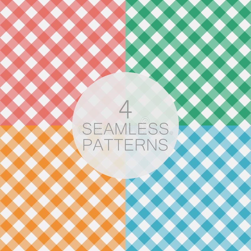 Set of Diagonal Gingham Seamless Pattern. Vector Illustration. Stock ...