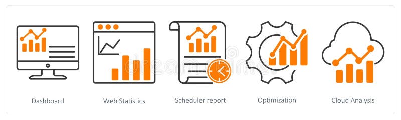 A Set of 5 Diagram Icons As Dashboard, Web Statistics, Scheduler Report ...