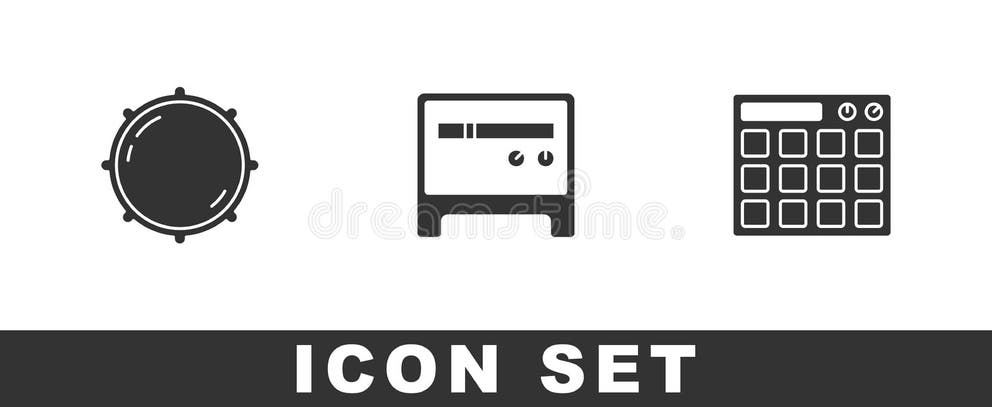 Set Dial Knob Level, Guitar Amplifier and Drum Machine Icon. Vector ...