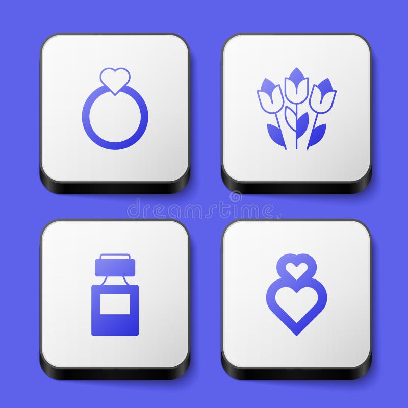 Set Diamond Engagement Ring, Flower Tulip, Perfume and Heart Icon ...